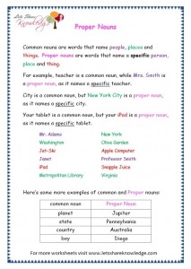 Grade 3 Grammar Topic 7: Proper Nouns Worksheets – Lets Share Knowledge
