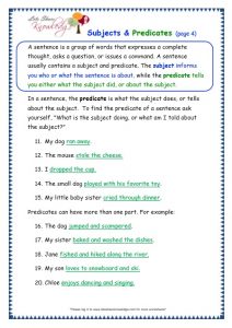 Grade 3 Grammar Topic 38: Subjects and Predicates Worksheets – Lets ...