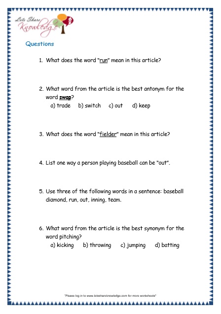 Comprehensions for Grade 3 (Ages 7 – 9) Worksheets Passage 16 – Lets ...