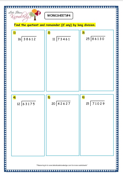 Grade 3 Maths Worksheets: Division (6.8 Short Division of 5 Digit ...