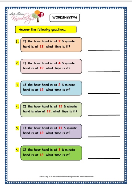 Grade 3 Maths Worksheets: (8.1 Telling the Time in Exact Hours) – Lets ...