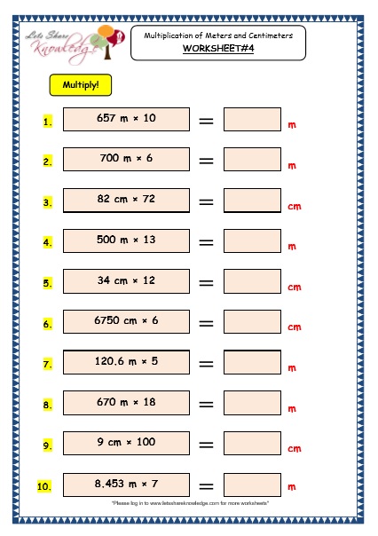 Grade 3 Maths Worksheets: (11.7 Multiplication of Meters and ...
