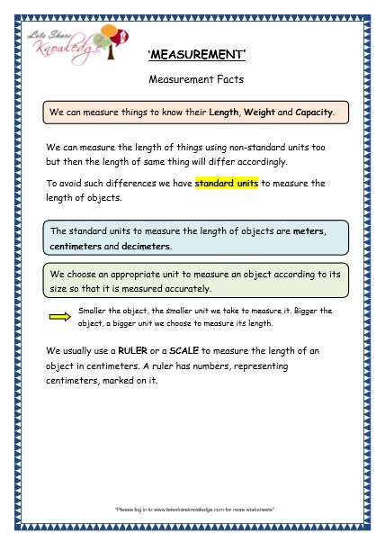 Grade 3 Maths Worksheets: (11.1 Measurement Facts) – Lets Share Knowledge