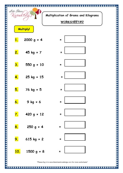 Grade 3 Maths Worksheets: (12.5 Multiplication of Grams and Kilograms ...
