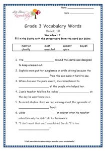 Grade 3: Vocabulary Worksheets Week 18 – Lets Share Knowledge