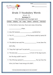 Grade 3: Vocabulary Worksheets Week 33 – Lets Share Knowledge