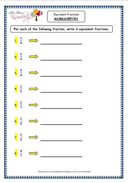 Grade 4 Maths Resources (2.2 Equivalent Fractions Printable Worksheets ...