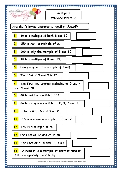 Grade 4 Maths Resources (1.10 Multiples Printable Worksheets) – Lets ...