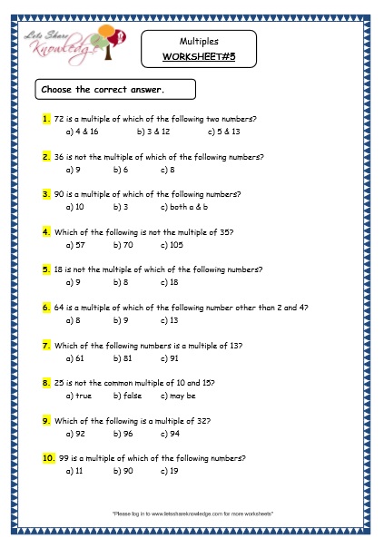 Grade 4 Maths Resources (1.10 Multiples Printable Worksheets) – Lets ...
