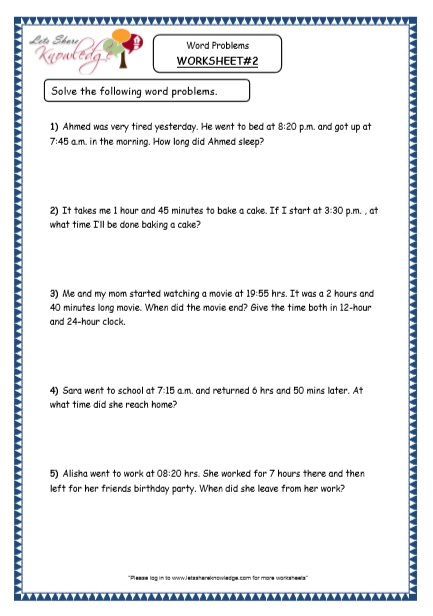 Grade 4 Maths Resources (7.3 Time – Word Problems Printable Worksheets ...