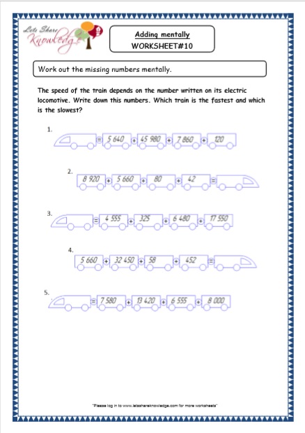 Grade 5 Maths Resources (Adding Mentally Printable Worksheets) – Lets ...