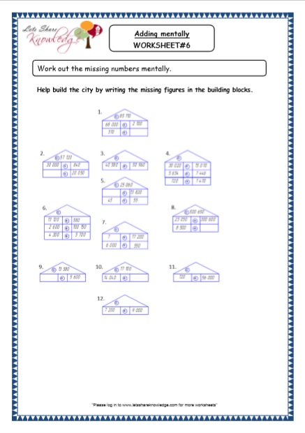 Grade 5 Maths Resources (Adding Mentally Printable Worksheets) – Lets ...