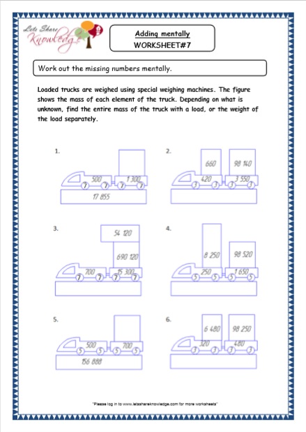 Grade 5 Maths Resources (Adding Mentally Printable Worksheets) – Lets ...