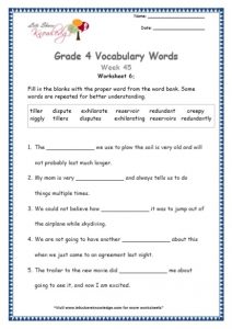 Grade 4: Vocabulary Words and Worksheets – Lets Share Knowledge