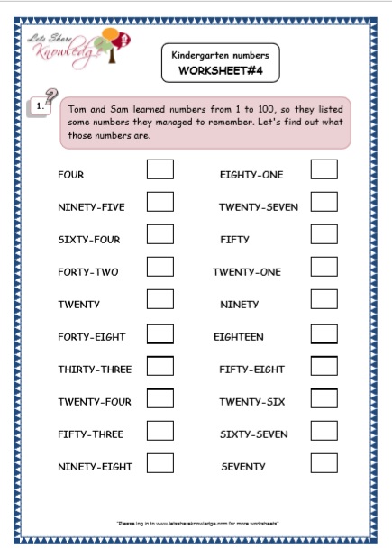Kindergarten Numbers Printable Worksheets – Lets Share Knowledge