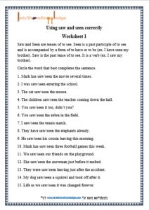 Grade 1 Grammar: Saw and Seen printable worksheets – Lets Share Knowledge