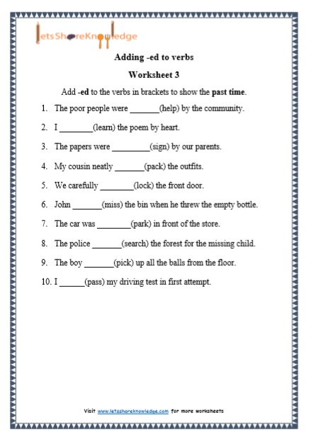 Grade 1 Grammar: Adding -ed to Verbs printable worksheets – Lets Share ...