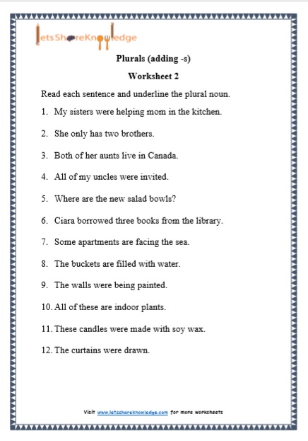 Grade 1 Grammar: Plurals (adding -s) printable worksheets – Lets Share ...