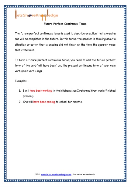 Grade 4 English Resources Printable Worksheets Topic: Future Perfect ...