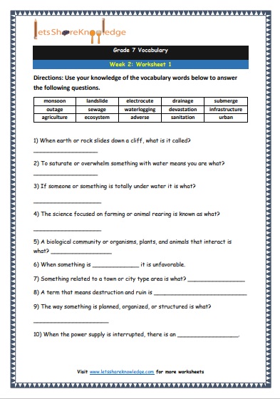 7th Grade Science Vocabulary Worksheets