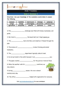Grade 7: Vocabulary Worksheets Week 2 – Lets Share Knowledge