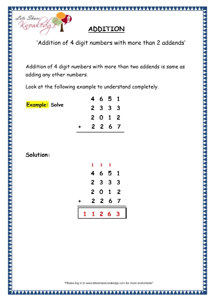Grade 4 Maths Resources (1.4.2 Addition of 4 digit numbers with more ...