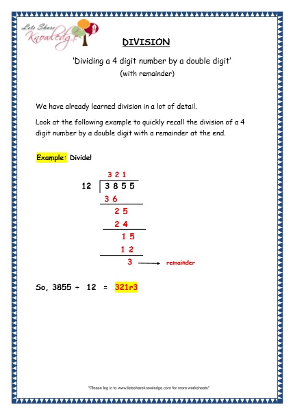 Grade 4 Maths Resources (1.7.4 Division of 4 Digit Number by a Double ...