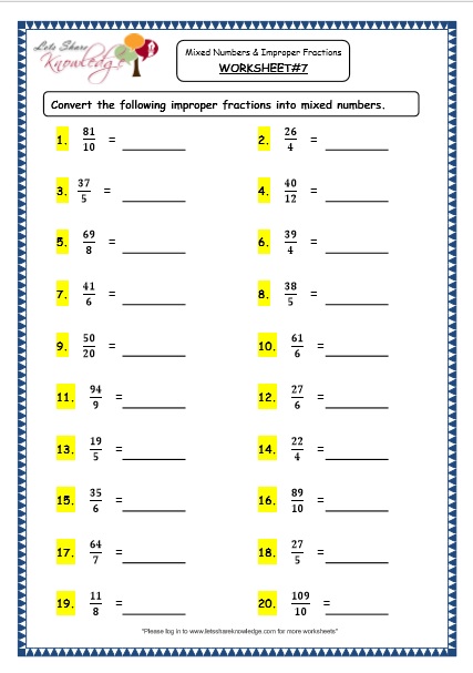 Grade 4 Maths Resources (2.3 Mixed Numbers and Improper Fractions ...