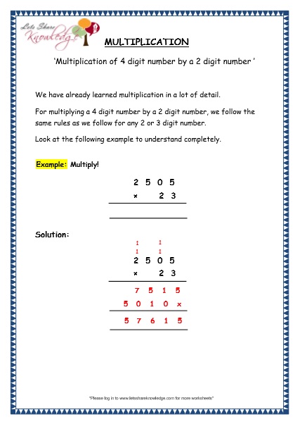 Grade 4 Maths Resources (1.6.1 Multiplication of 4 Digit Number by a 2 ...