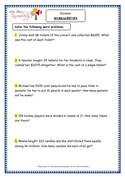 Grade 4 Maths Resources (1.7.6 Division Word Problems Printable ...