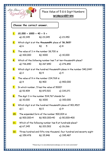 Grade 4 Maths Resources (1.1 Place Value of 5 and 6 Digit Numbers ...