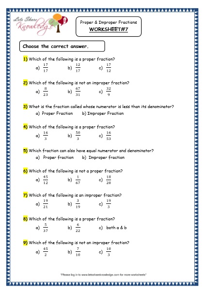 Proper And Improper Fractions Worksheet