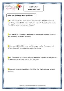Grade 4 Maths Resources (1.5.3 Subtraction Word Problems Printable ...