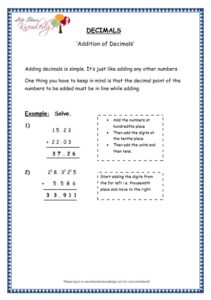 Grade 4 Maths Resources (3.5 Addition of Decimals Printable Worksheets ...