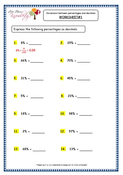 Grade 4 Maths Resources (4.3 Conversions between Decimals & Percentages ...