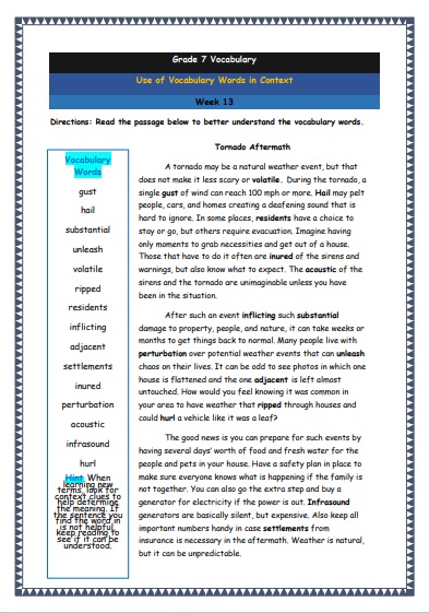 Grade 7: Vocabulary Worksheets Week 13 – Lets Share Knowledge