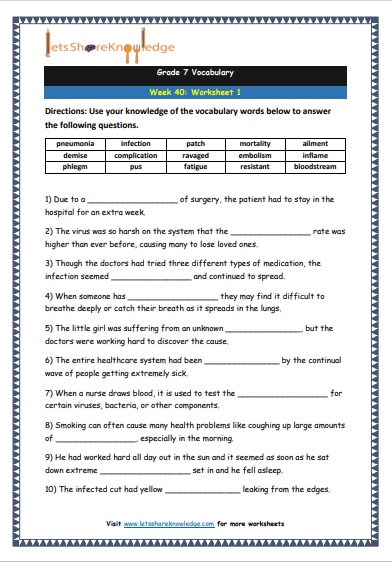 Grade 7: Vocabulary Worksheets Week 40 – Lets Share Knowledge