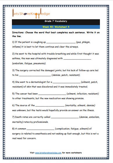 Grade 7: Vocabulary Worksheets Week 40 – Lets Share Knowledge