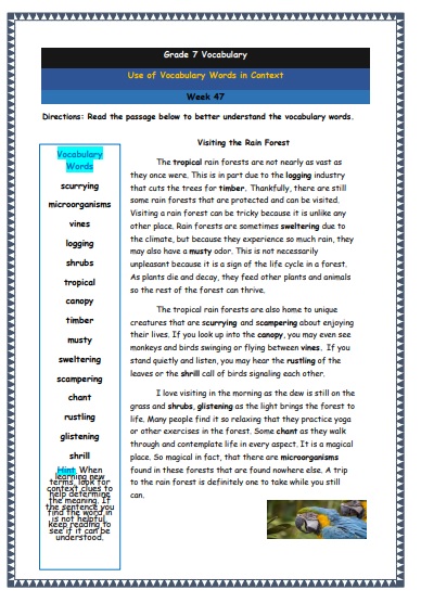 Grade 7: Vocabulary Worksheets Week 47 – Lets Share Knowledge