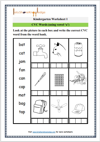 Kindergarten Worksheets: CVC Words – Lets Share Knowledge