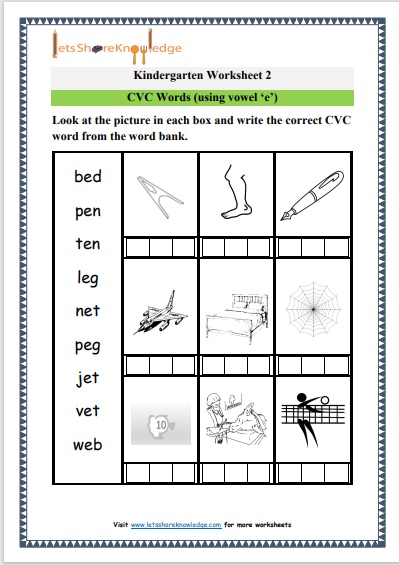Kindergarten Worksheets: CVC Words – Lets Share Knowledge